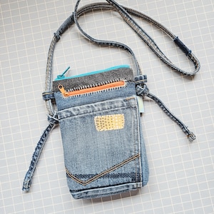 One-off Handmade Upcycled Denim Patchwork Sashiko Boro Phone Bag, Mini ...