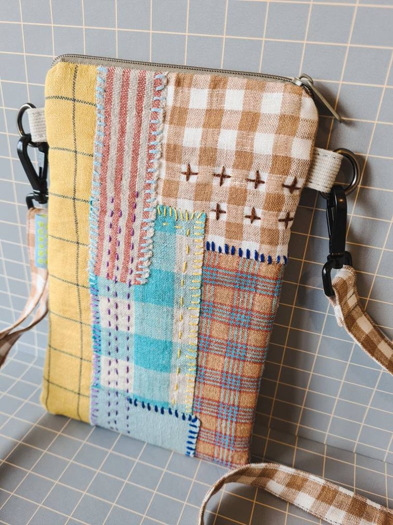 One-off Handmade Upcycled Patchwork Sashiko Boro Linen Phone Bag ...