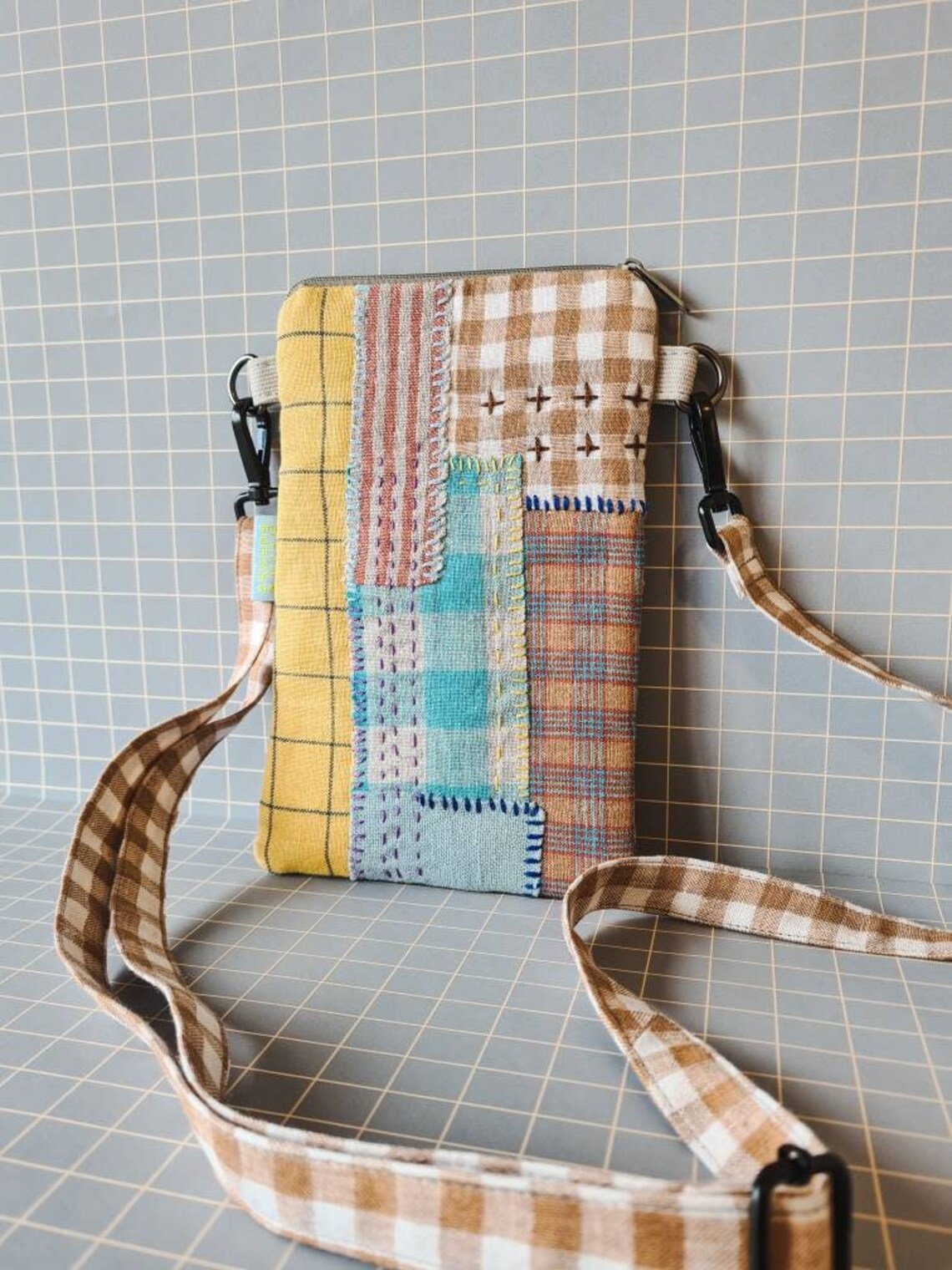 One-off Handmade Upcycled Patchwork Sashiko Boro Linen Phone Bag ...