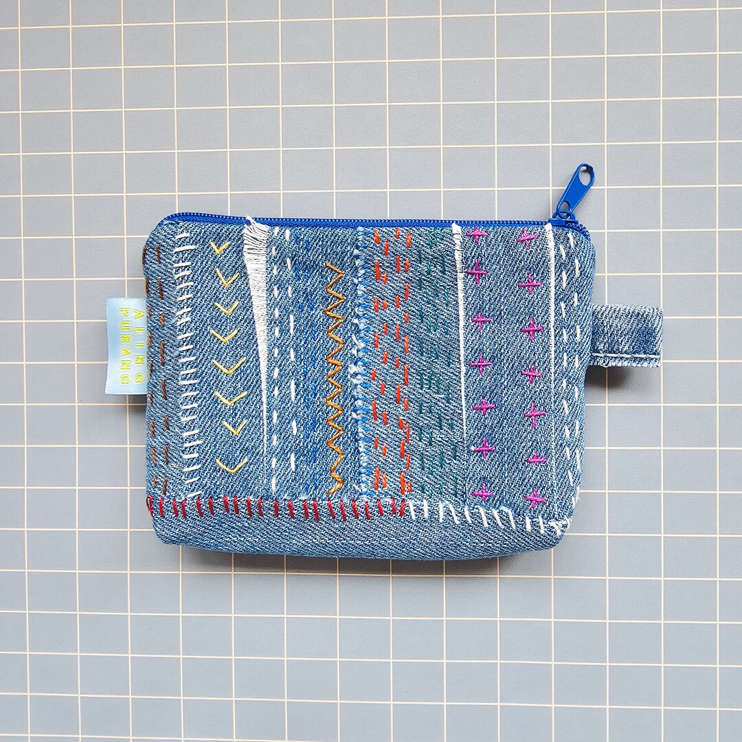 One off Piece Upcycled Denim Pouch Coin Purse Textile Art - Etsy