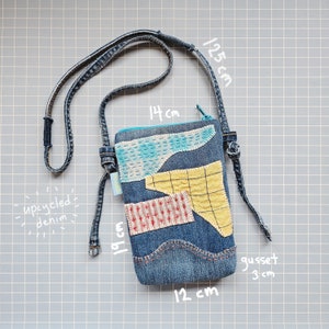 One-off Handmade Upcycled Denim Patchwork Sashiko Boro Phone Bag, Mini ...