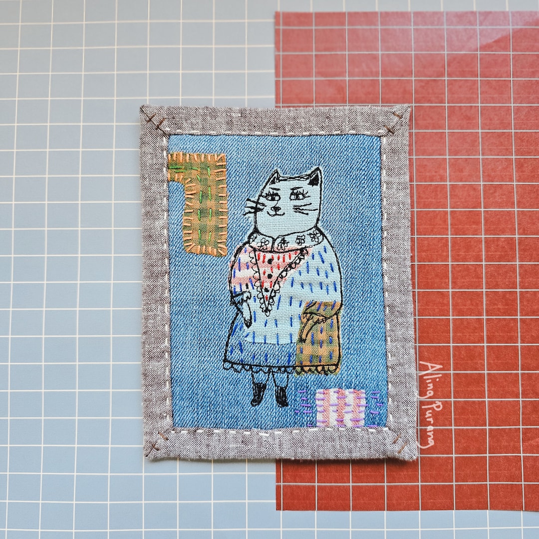 One off Piece Upcycled Denim Cat Coaster | Original Textile Art ...