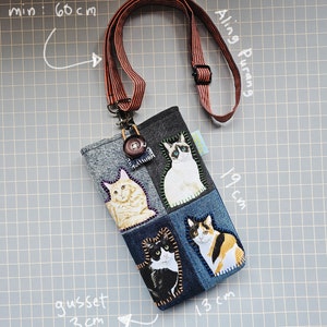 Handmade Upcycled Patchwork Denim Cat Phone Neck Pouch, One off Piece ...