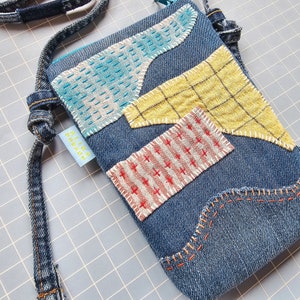 One-off Handmade Upcycled Denim Patchwork Sashiko Boro Phone Bag, Mini ...
