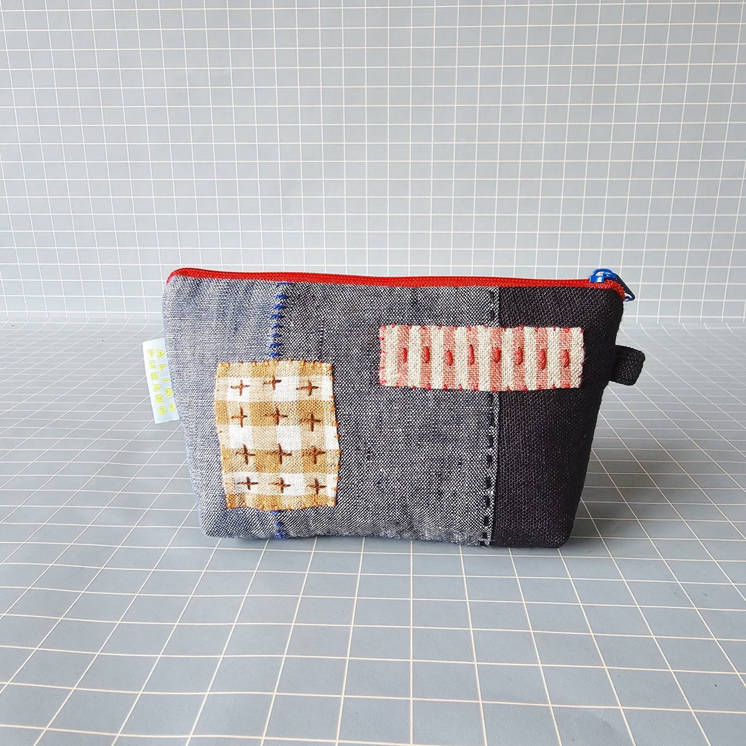 One off Piece Upcycled Patchwork Sashiko Linen Pouch Coin Purse Textile ...