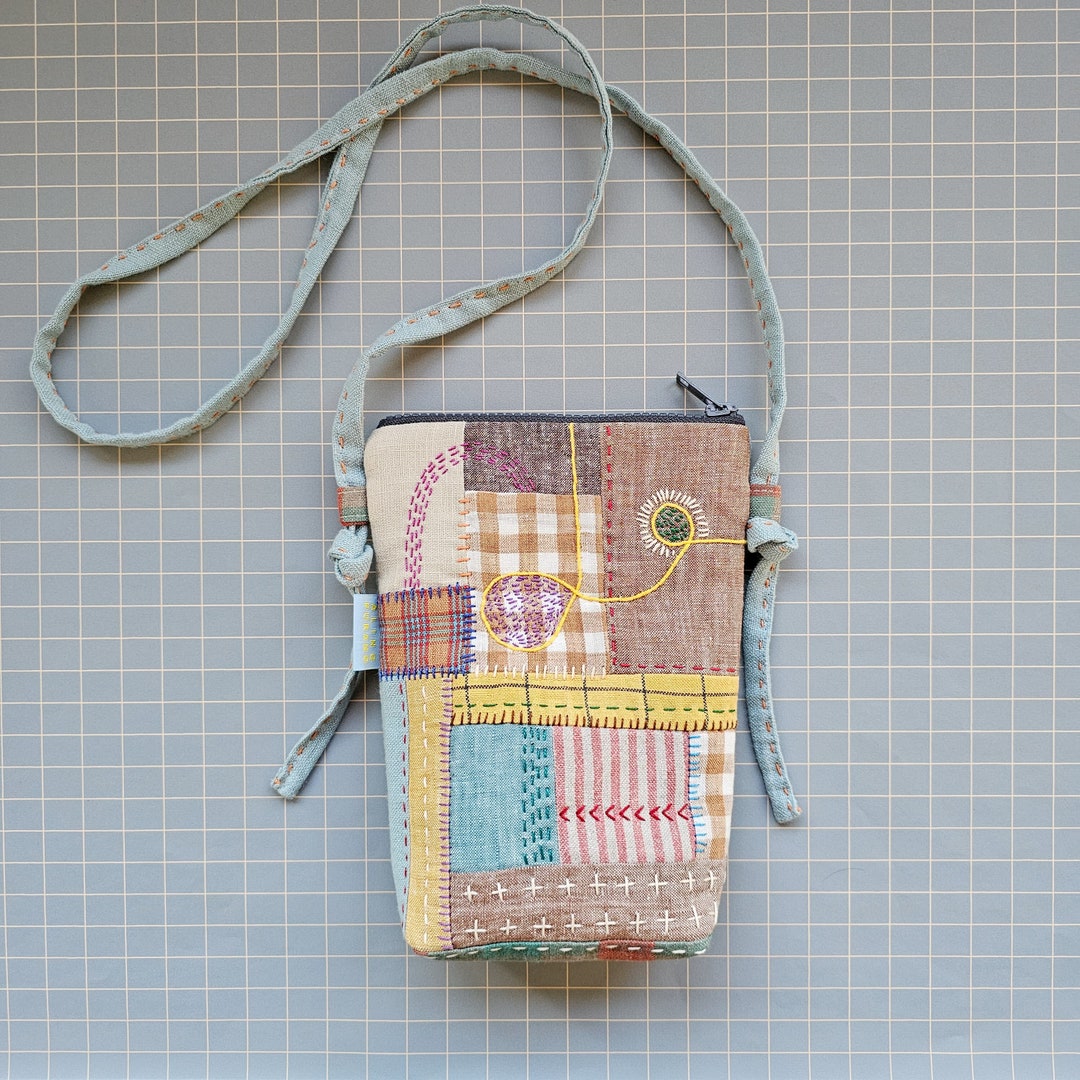 Handmade Upcycled Patchwork Sashiko Linen Phone Bag Sling Bag Everyday ...