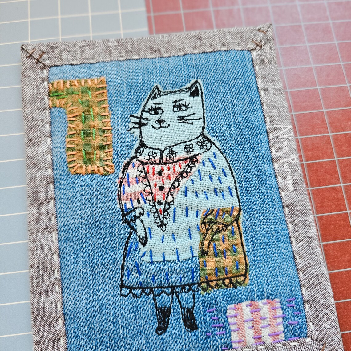 One off Piece Upcycled Denim Cat Coaster | Original Textile Art ...