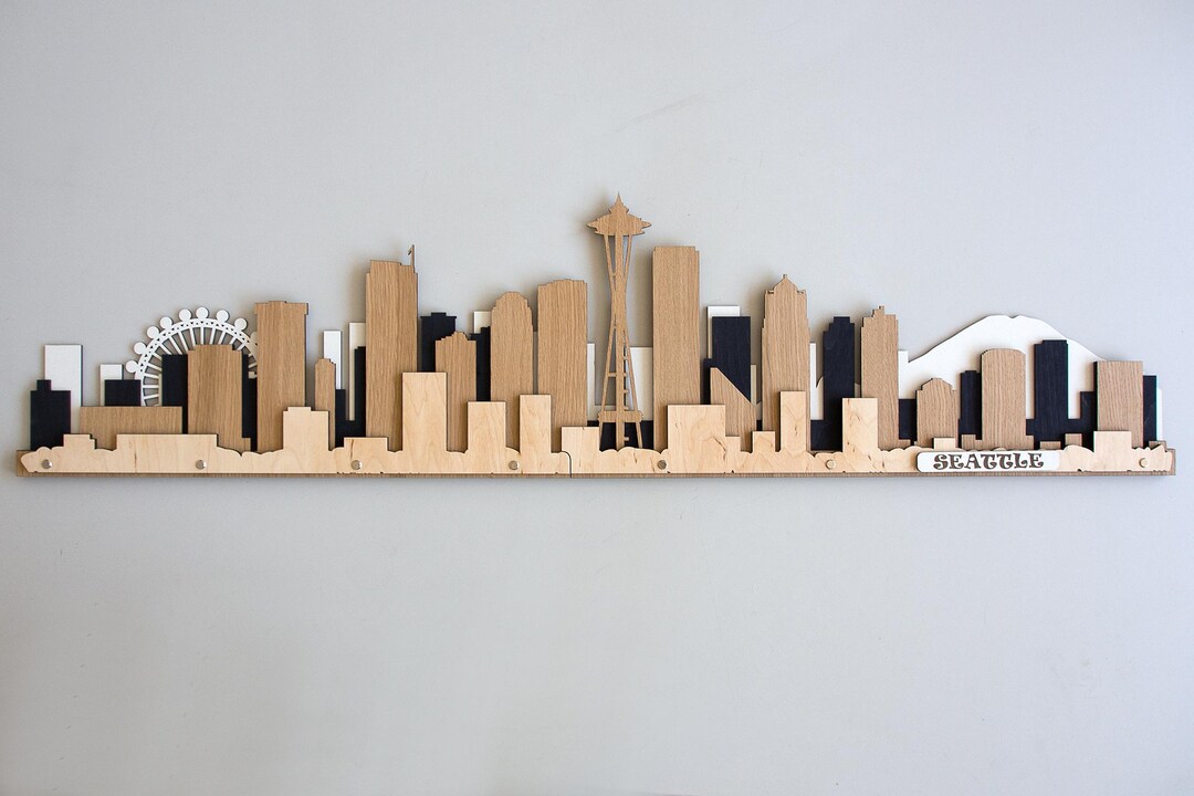 Seattle Large Skyline Colored 3d Layered Large Wooden Cityscape Laser ...