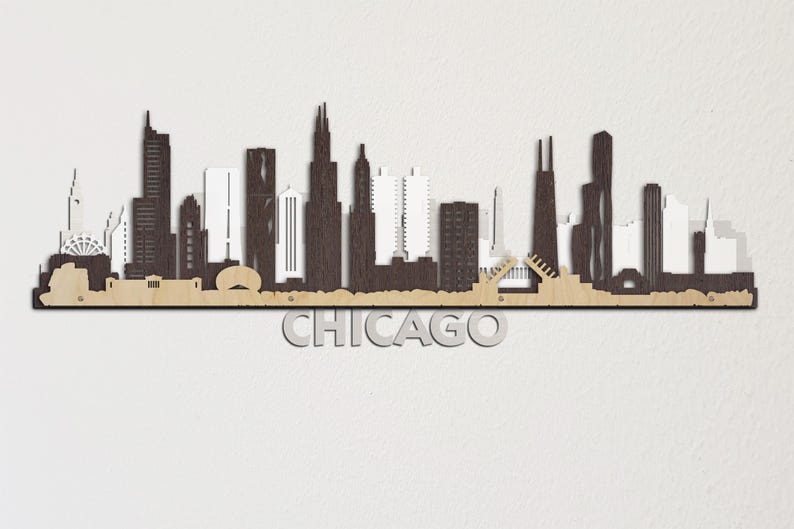 Chicago Wall Sculpture Skyline Detailed Layered Wooden Cityscape Laser ...