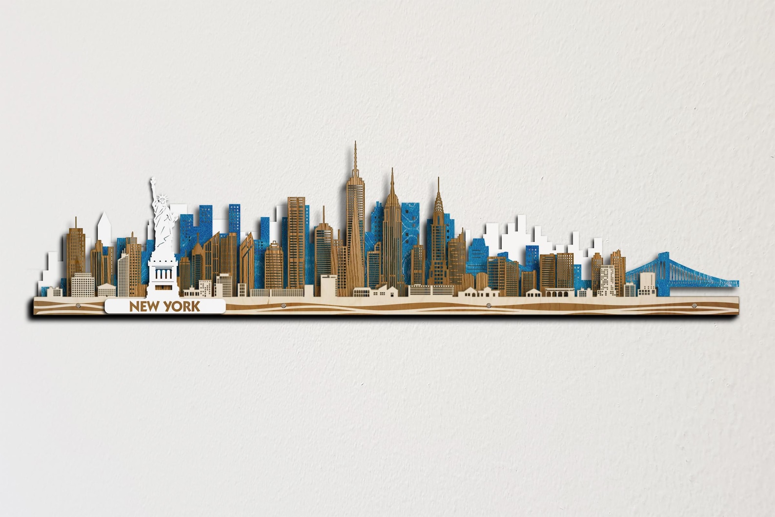 New York Skyline Large Colored 3d Wooden Cityscape Layered Laser Cut ...