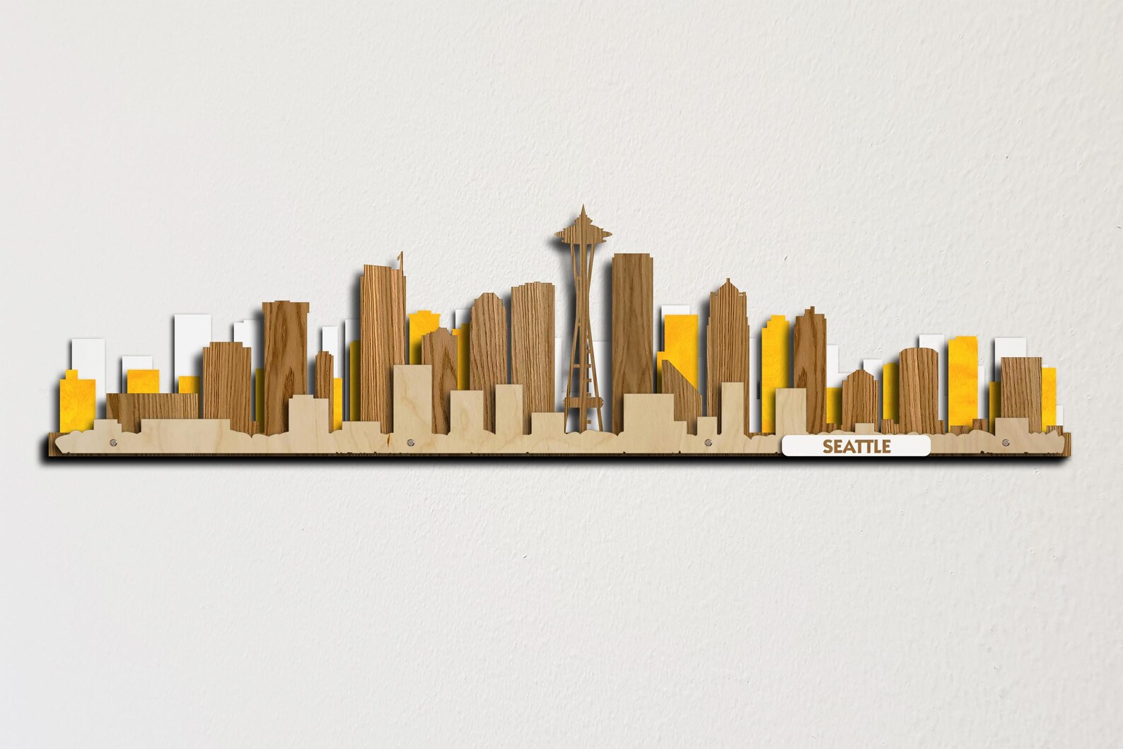 Seattle Skyline Colorful 3d Layered Laser Cut Wall Art Wooden Cityscape ...