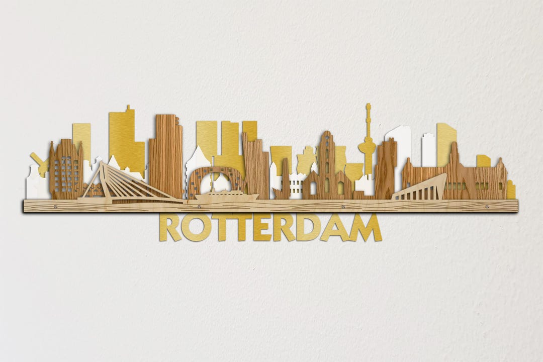 Large Rotterdam Skyline 3d Layered Laser Cut Wooden Wall Art Rotterdams ...