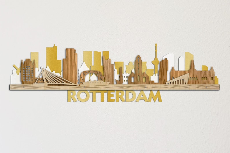 Large Rotterdam Skyline 3d Layered Laser Cut Wooden Wall Art Rotterdams ...