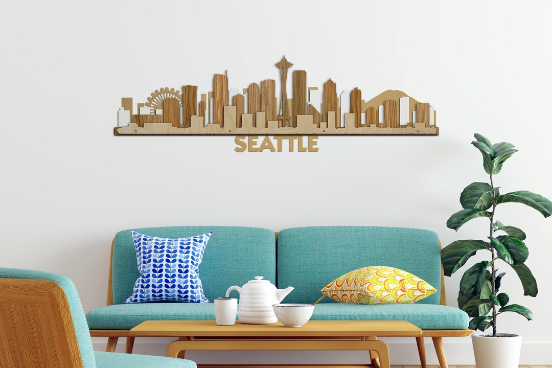Seattle Skyline Big 3d Layered Laser Cut Wooden Cityscape Wall Art - US ...