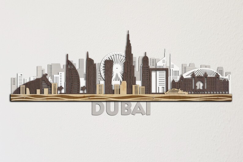 Large Dubai Skyline 3d Layered Laser Cut Big Wooden Wall Art - US Duty ...