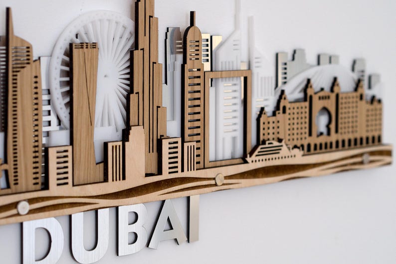 Large Dubai Skyline 3d Layered Laser Cut Big Wooden Wall Art - US Duty ...