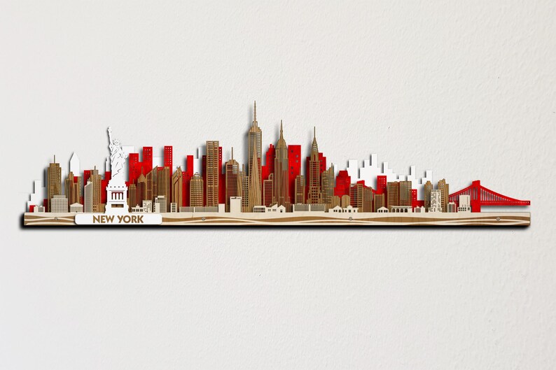New York Skyline Large Colored 3d Wooden Cityscape Layered Laser Cut ...