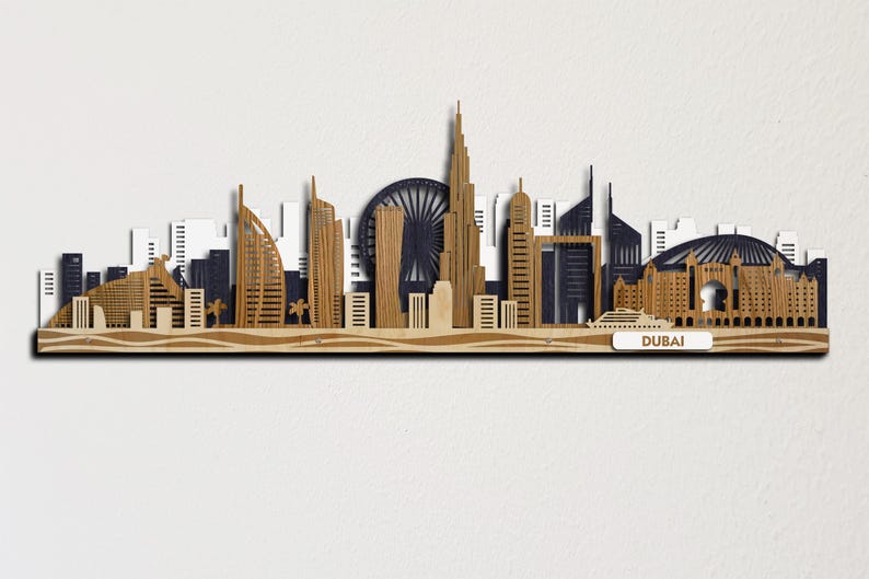 Dubai Skyline Colored 3d Wooden Cityscape Layered Laser Cut Wall Art US ...