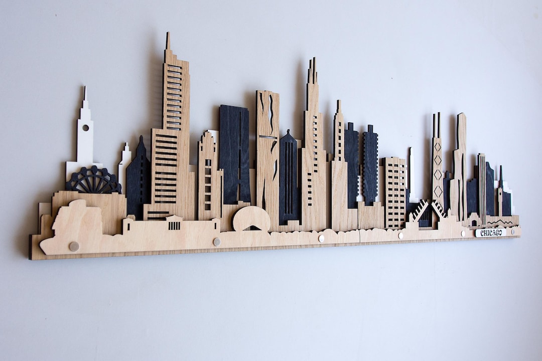 Chicago Skyline Colored 3d Wooden Cityscape Layered Laser Cut Wall Art ...