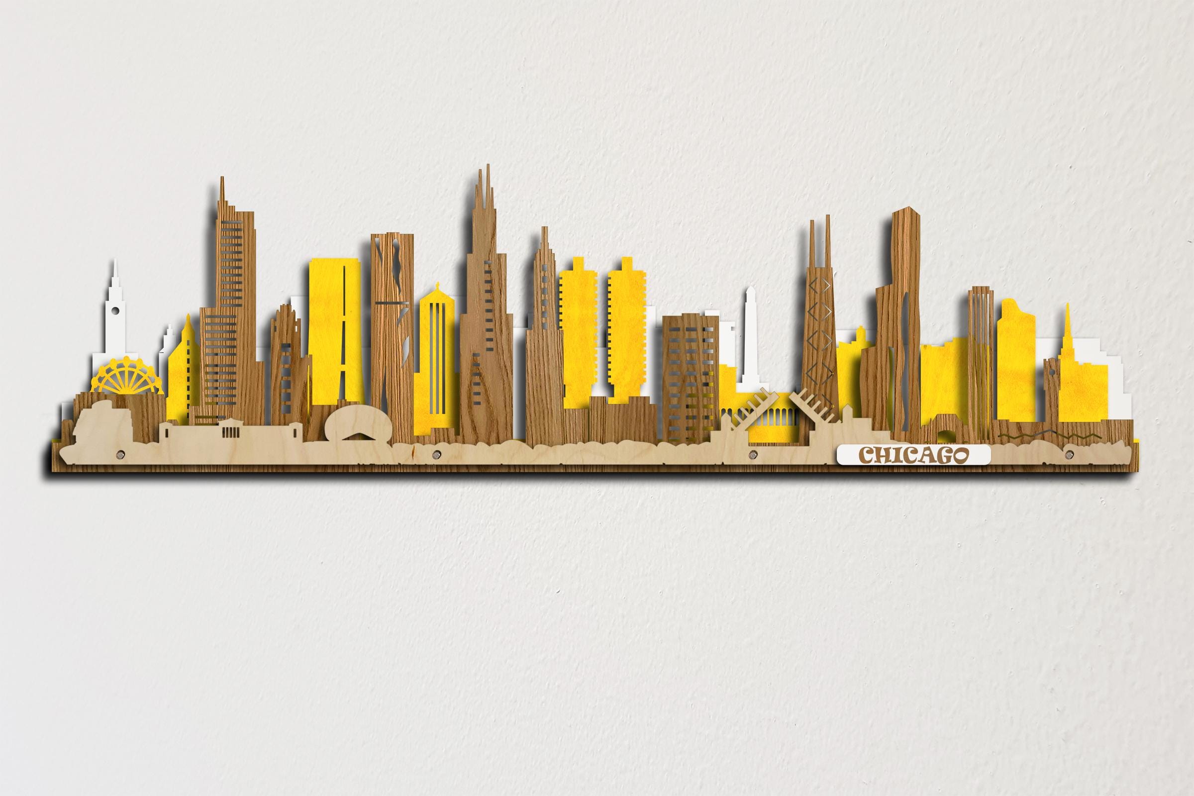 Chicago Skyline Colored 3d Wooden Cityscape Layered Laser Cut Large ...