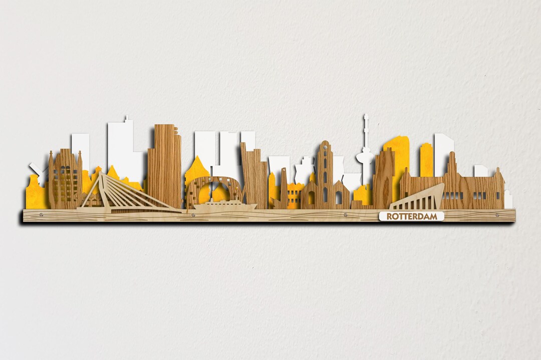 Large Rotterdam Skyline Colorful 3d Laser Cut Wooden Wall Art ...