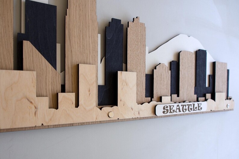 Seattle Skyline Colorful 3d Layered Laser Cut Wall Art Wooden Cityscape ...