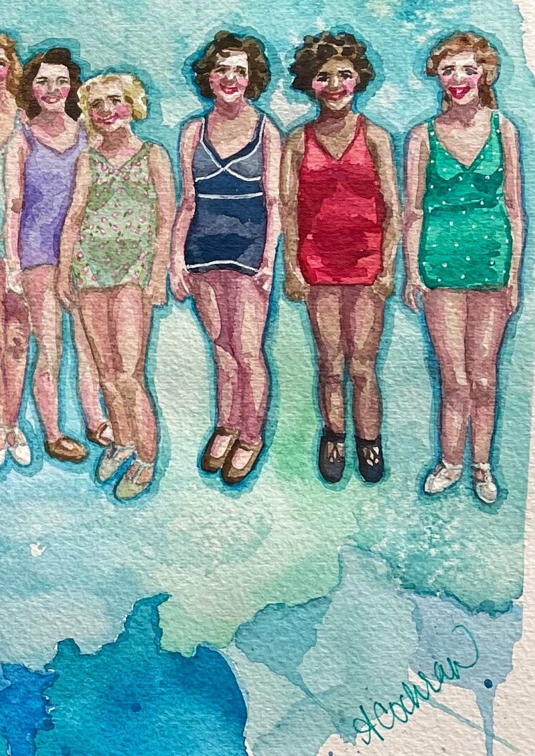 Bathing Beauties: Women in Vintage Swimsuits - Fine Art Watercolor ...