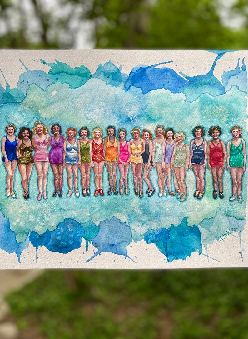 Bathing Beauties: Women in Vintage Swimsuits - Fine Art Watercolor ...