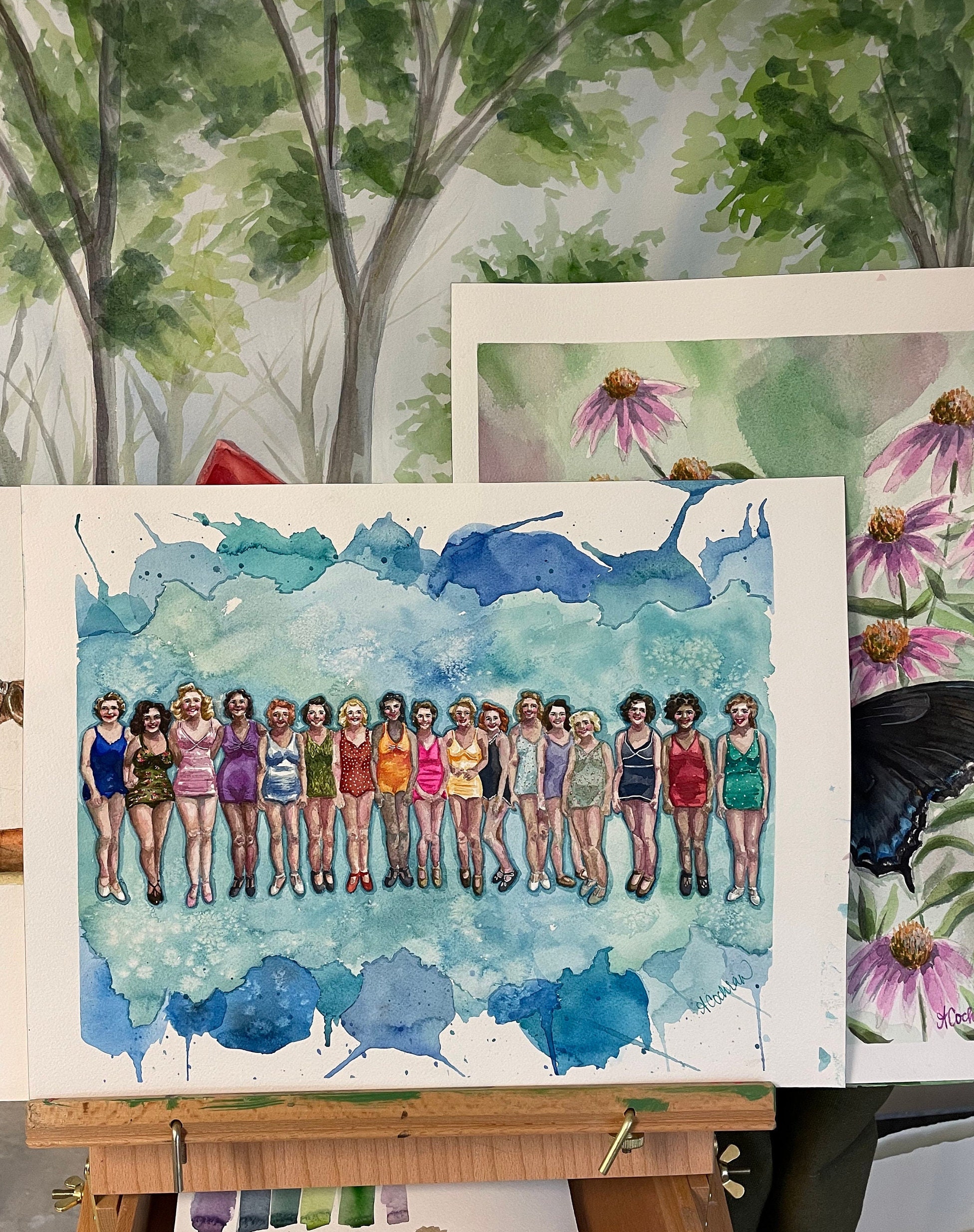 Bathing Beauties: Women in Vintage Swimsuits - Fine Art Watercolor ...