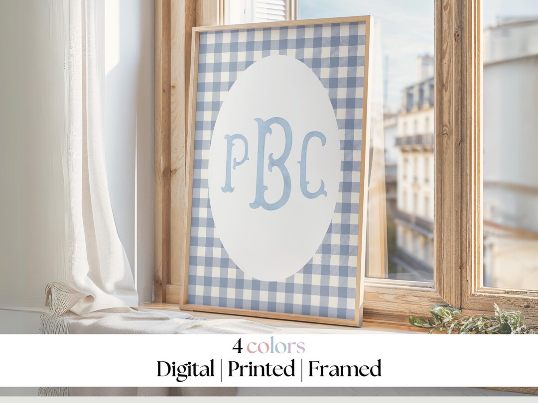 Custom Gingham Name Print, Vintage Initial Wall Art, Personalized ...