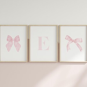 Blue Bows Print Set of 3 Custom Initial Name Art, Preppy Wall Art ...