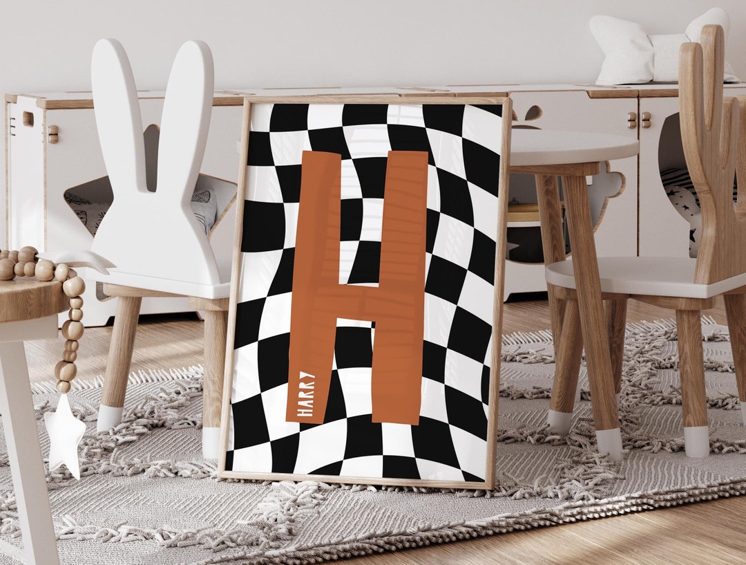 Checkerboard Name and Initial Print,personalised Name Print,nursery ...
