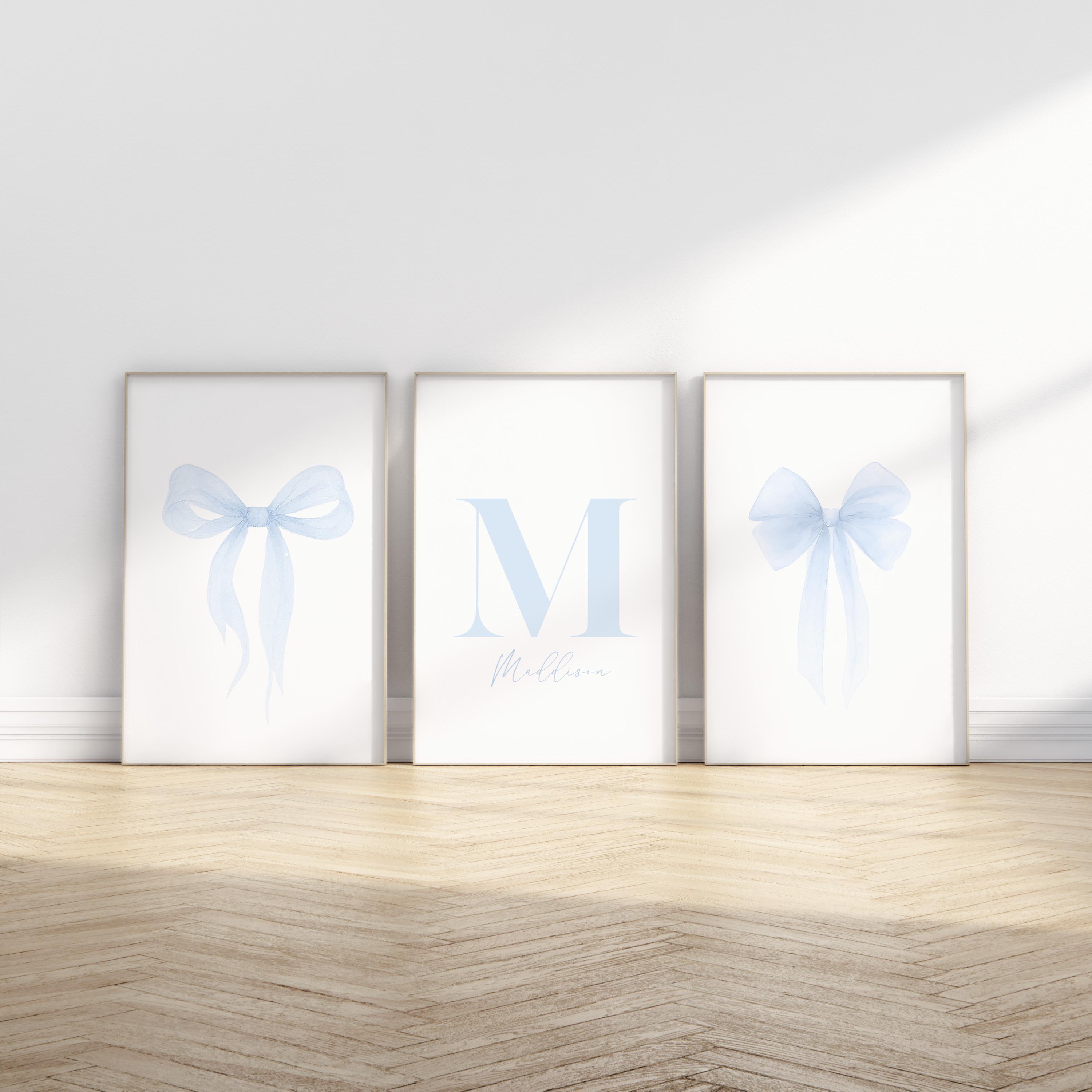 Blue Bows Initial Name Print Set • Preppy Coastal Wall Art • Print ...