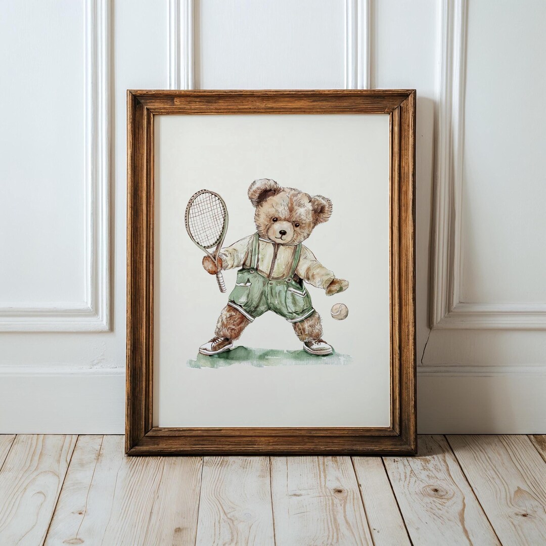 Vintage Tennis Teddy Bear Wall Art Kids Room Decor - Etsy