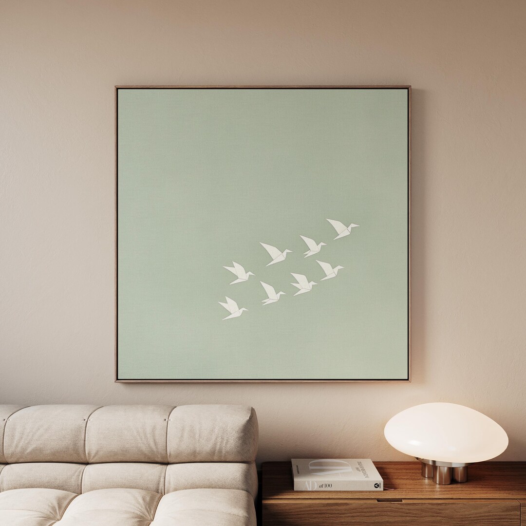 Sage Green Flock of Origami Birds Framed Wall Art - Etsy