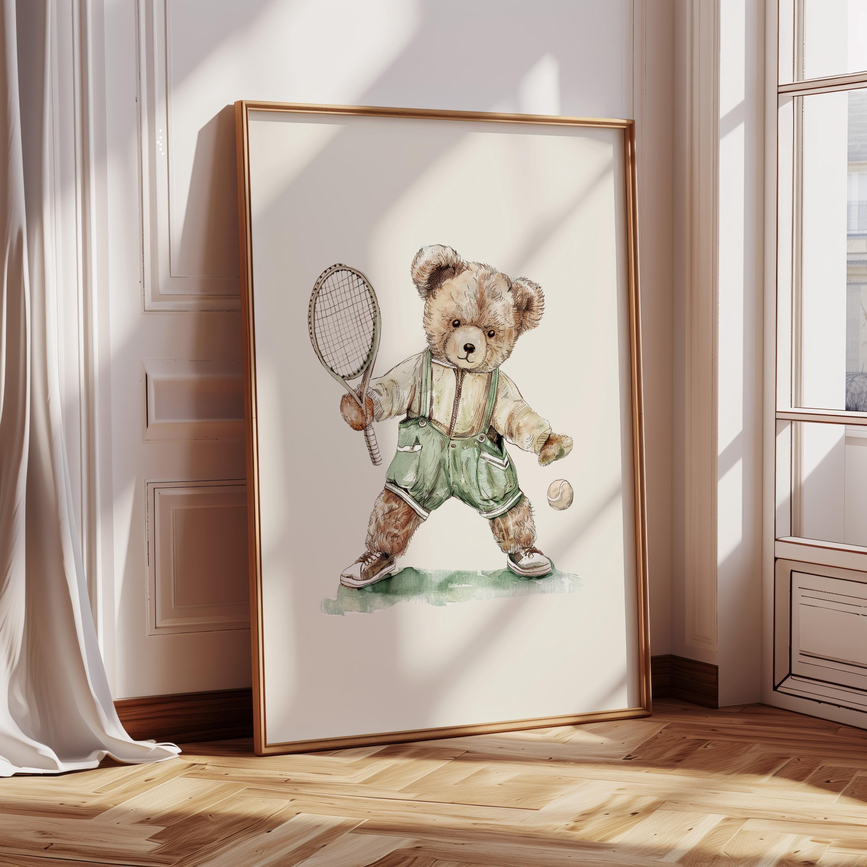 Vintage Tennis Teddy Bear Wall Art Kids Room Decor - Etsy