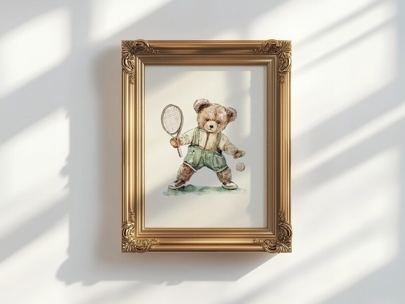 Vintage Tennis Teddy Bear Wall Art Kids Room Decor - Etsy