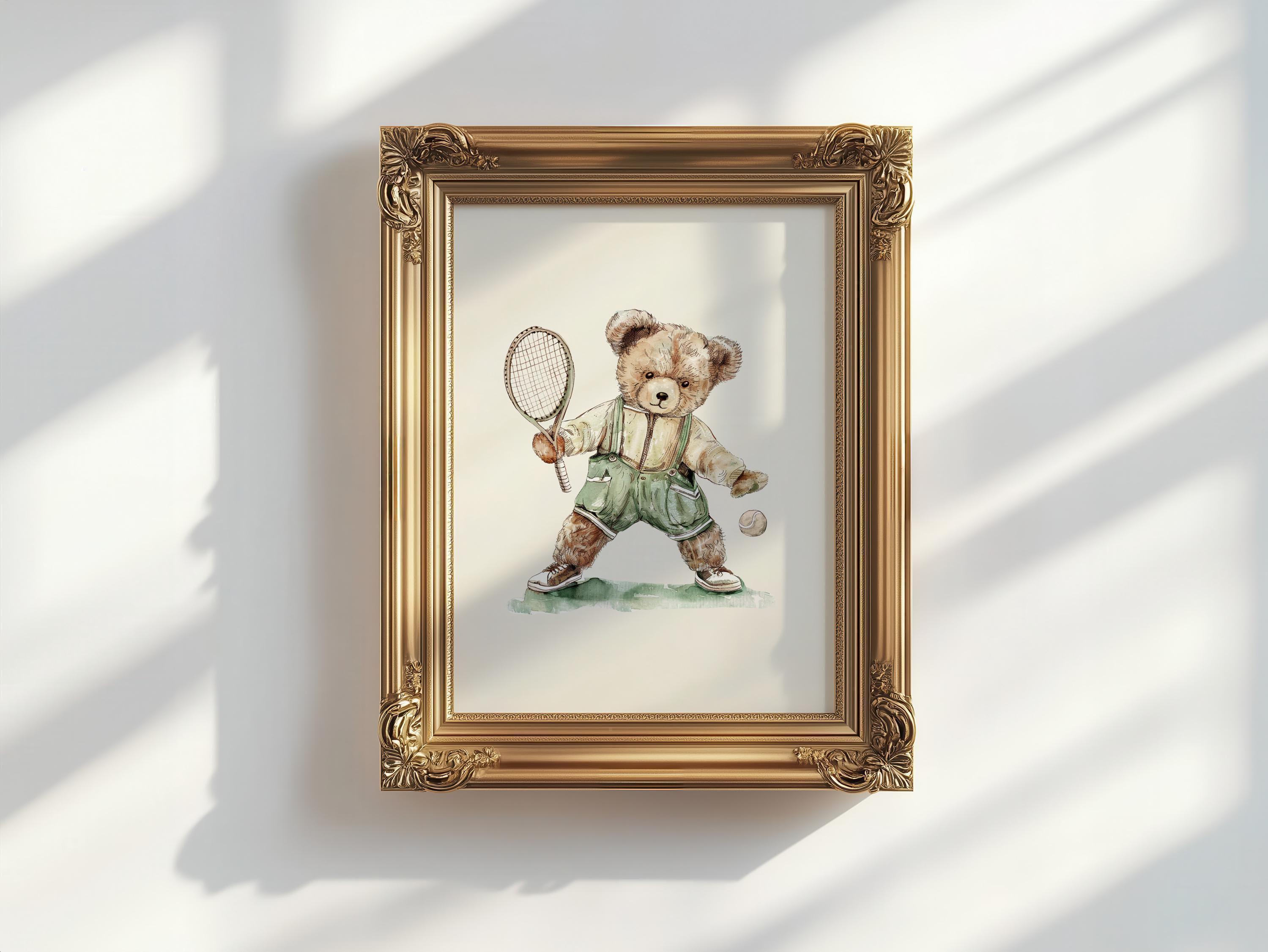 Vintage Tennis Teddy Bear Wall Art Kids Room Decor - Etsy