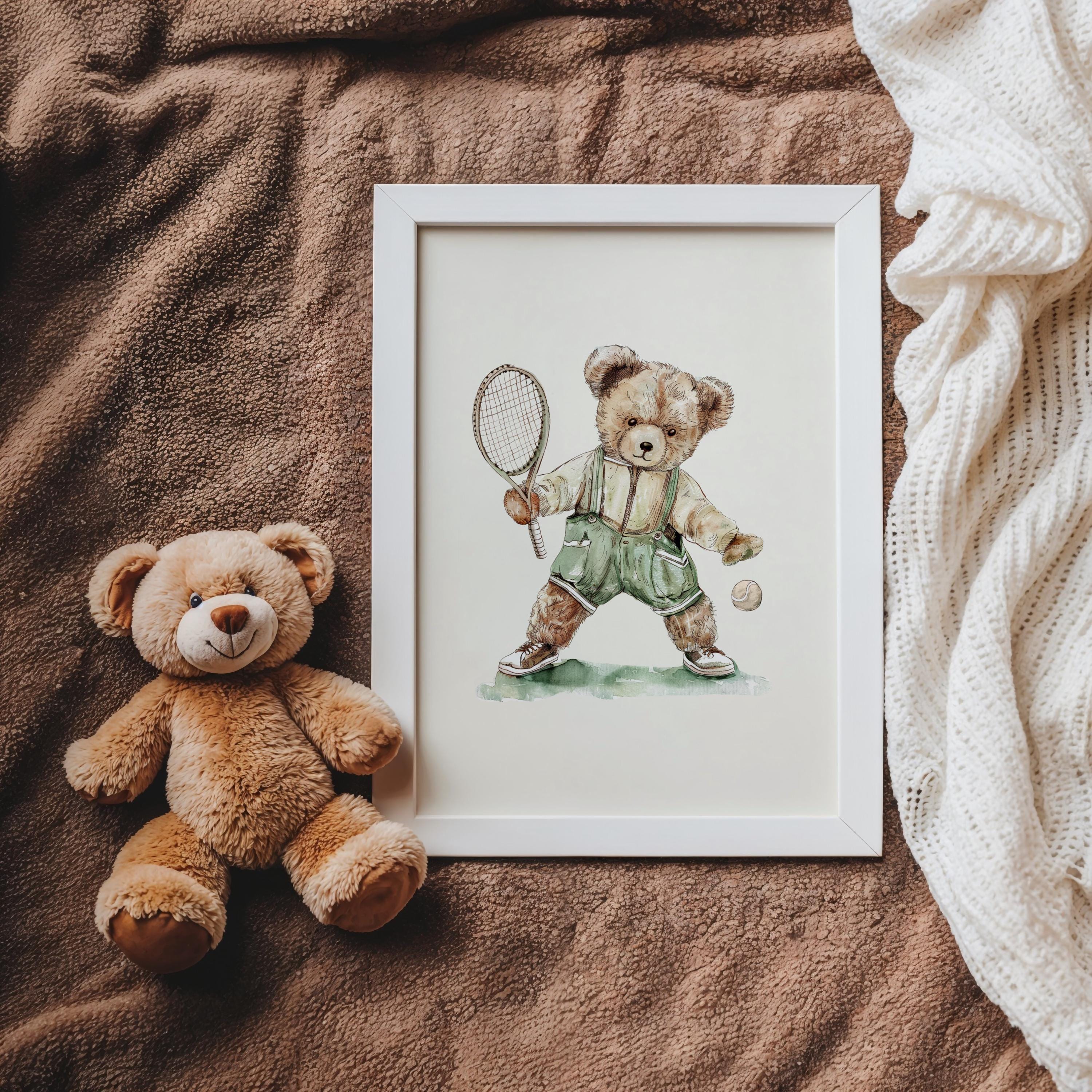 Vintage Tennis Teddy Bear Wall Art Kids Room Decor - Etsy