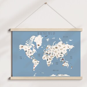 World Map Prints, A4 A0, Nursery Print, Kids Bedroom Maps, Animals of ...