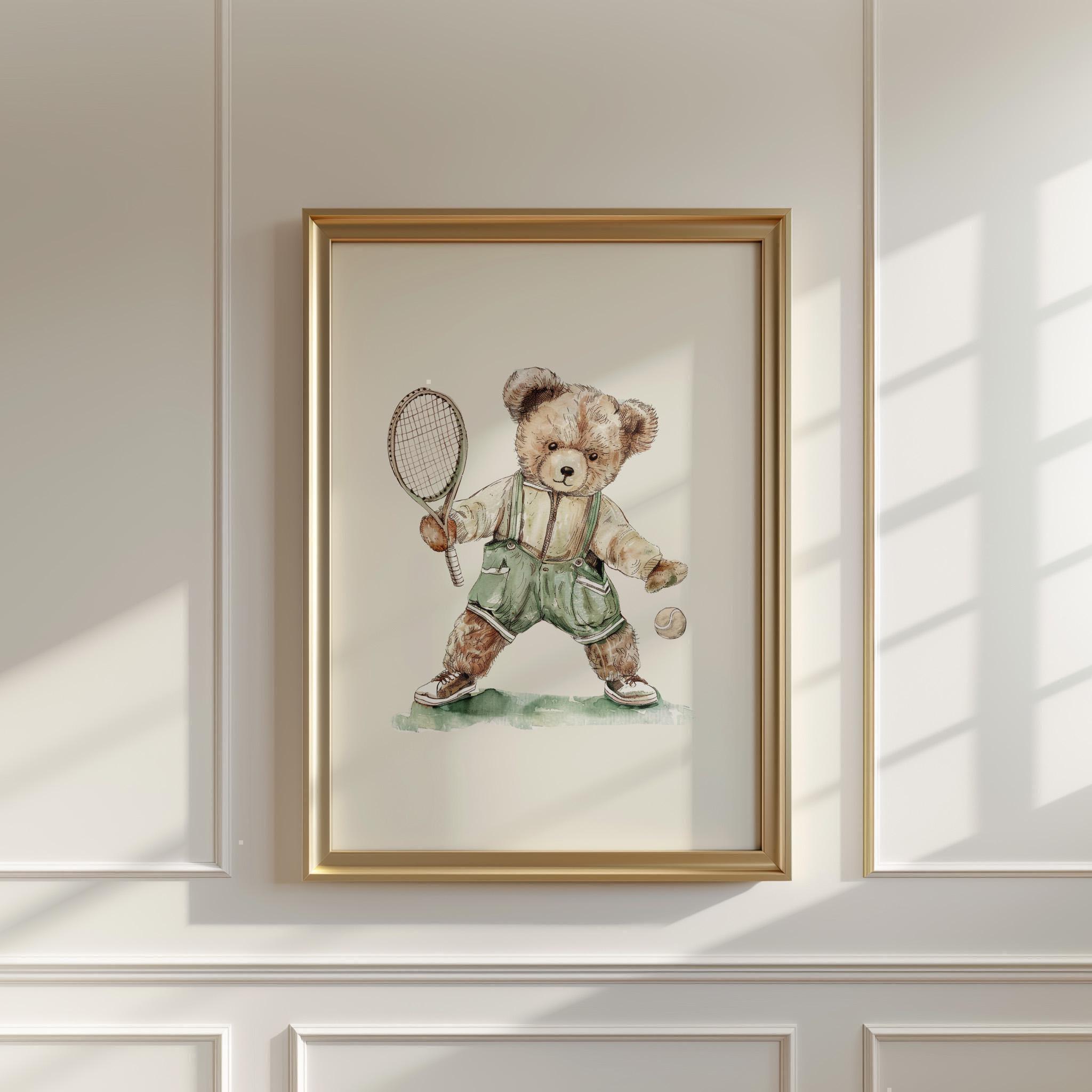 Vintage Tennis Teddy Bear Wall Art Kids Room Decor - Etsy