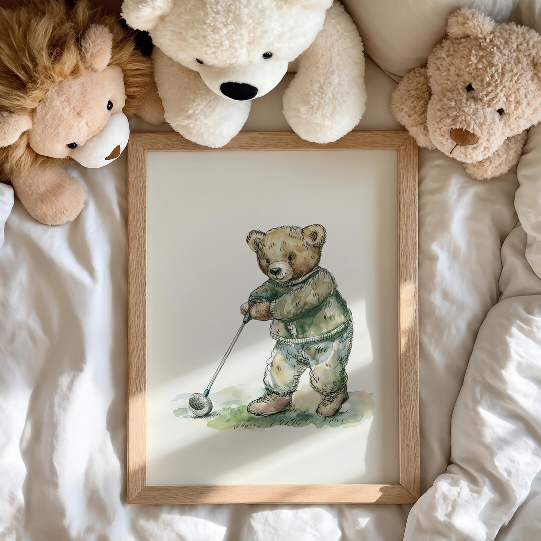 Vintage Golf Theme Teddy Bear for Boys Nursery Print - Etsy