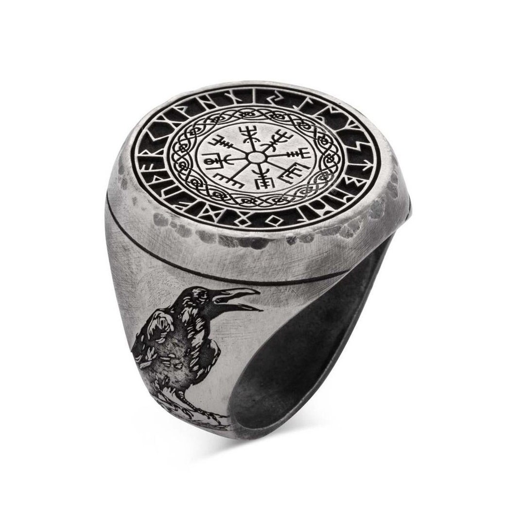 Men Viking Ring With Raven Signet Scandinavia 925 Sterling Silver ...