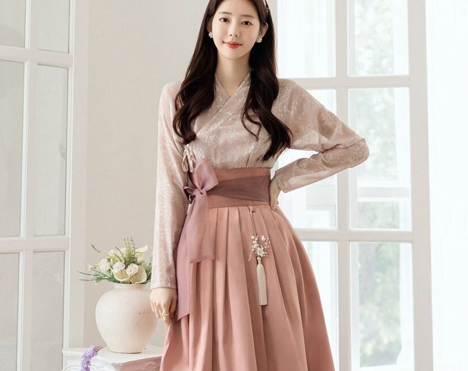 Antique Beige Floral Pattern Modern Hanbok Dress Hanbok Women Korean ...