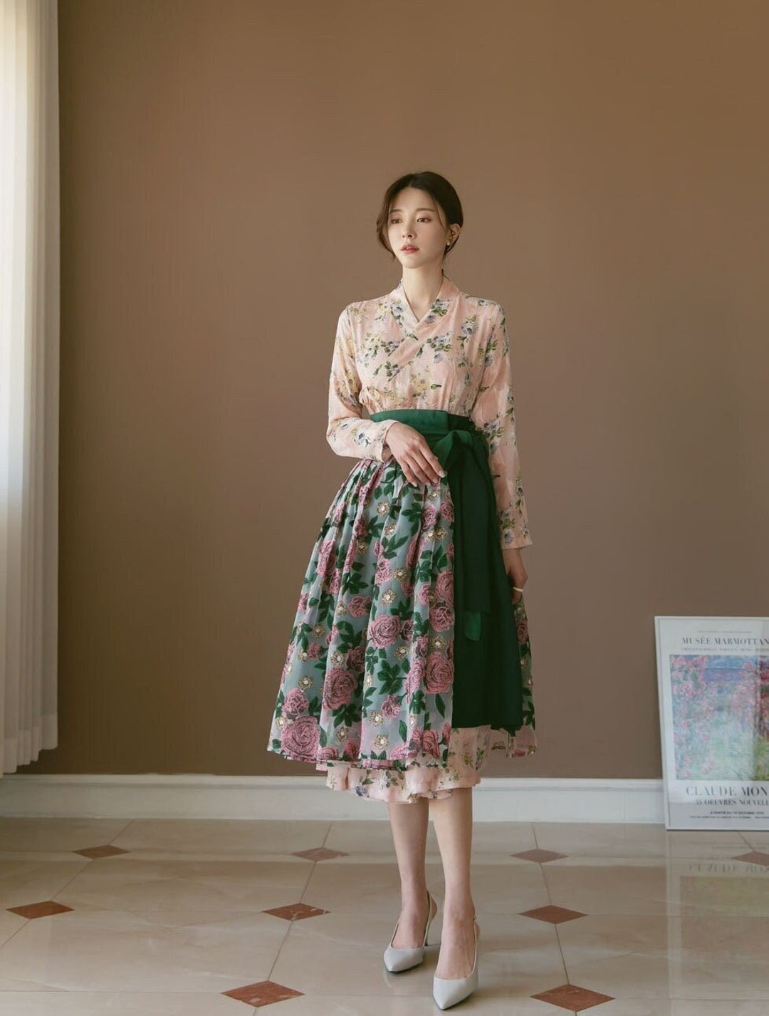 Lovely Floral Pattern Hanbok Dress Hanbok Women Korean Hanbok Modern ...