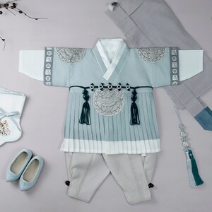 Royal Sky Blue Phoenix Embroidery Baby Boy Hanbok 100days Hanbok, Dol ...