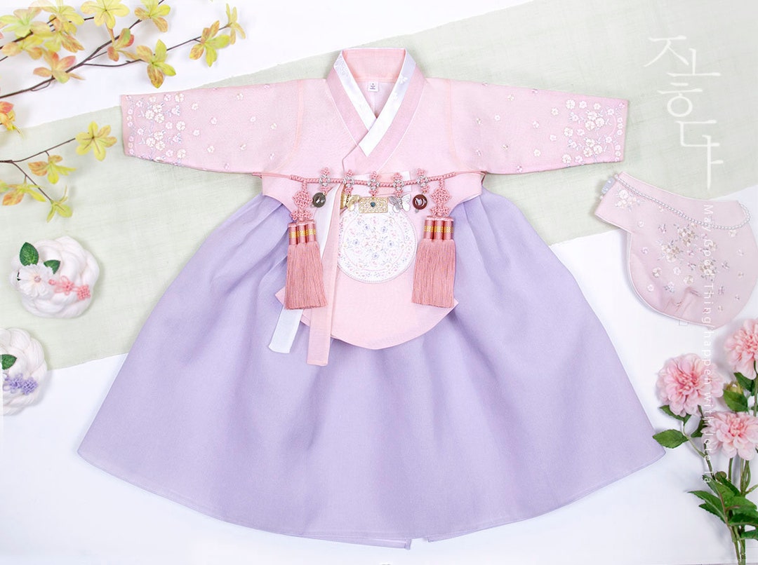 Tiny Wild Flower Girls Hanbok in Purple 100 Days, 1-10 Y/O, Baby Hanbok ...