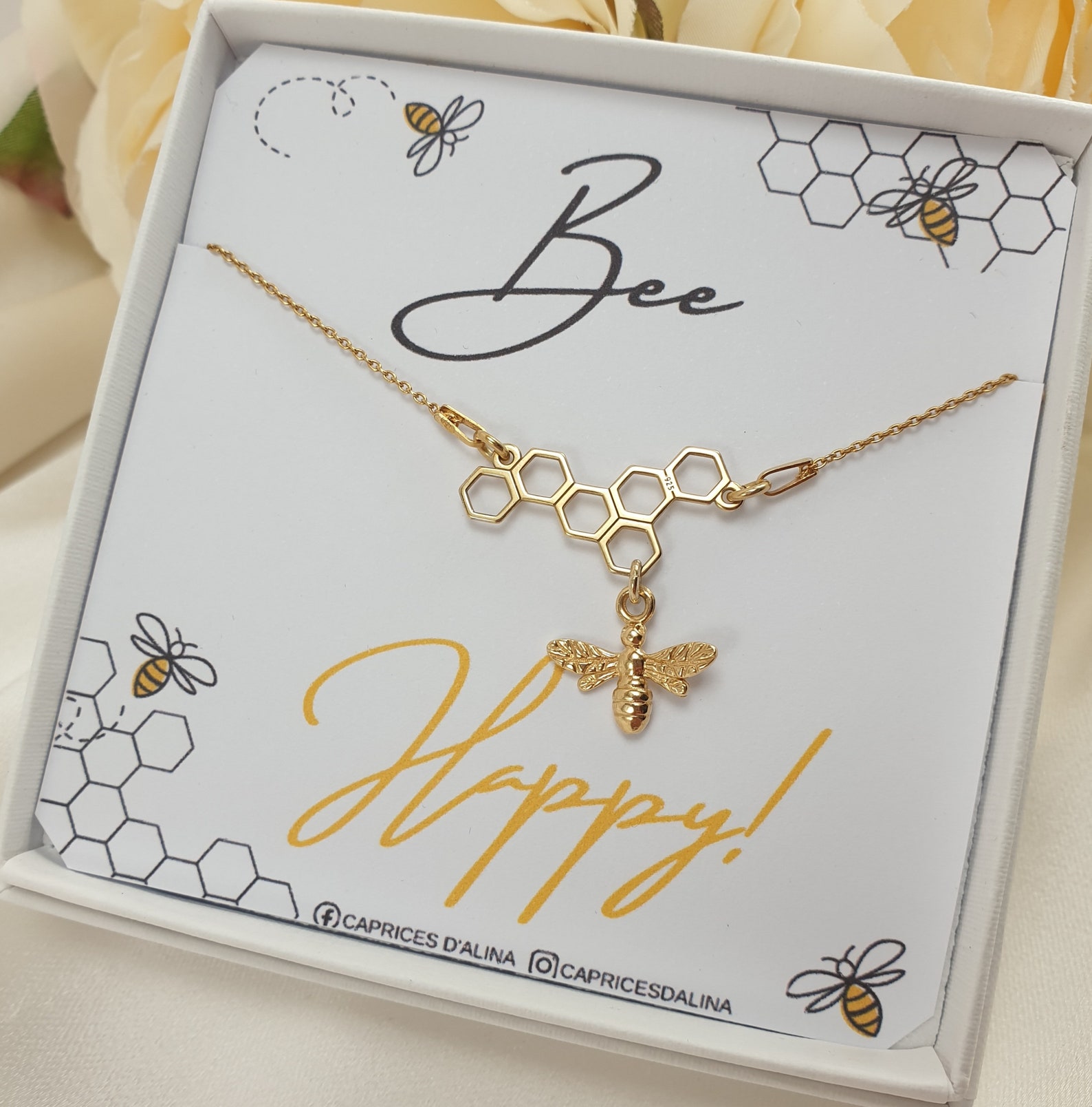 Dainty Honey Bee on a Honeycomb Bracelet Gold Silver, Tiny Bee Bracelet ...