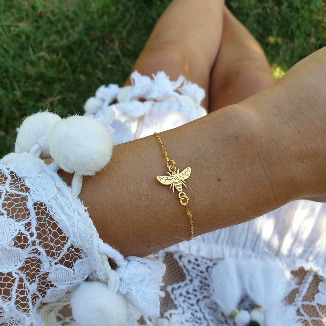 Dainty Bee Bracelet Gold Silver, Tiny Bee Bracelet, Personalized Bumble ...
