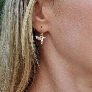 Hummingbird Earrings Dangle Sterling Silver & Rose Gold, Bird Earrings ...